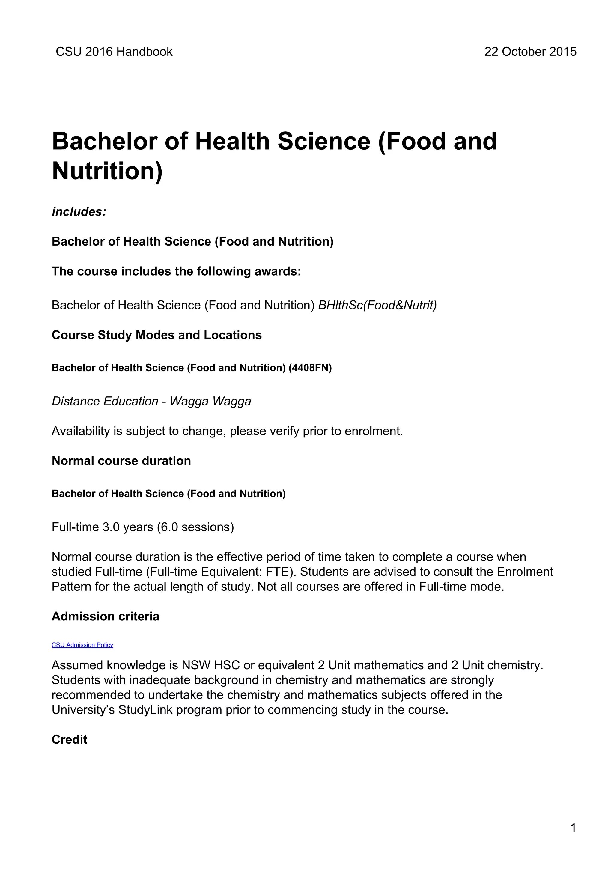 BachelorofHealthScience(FoodandNutrition) | PDF