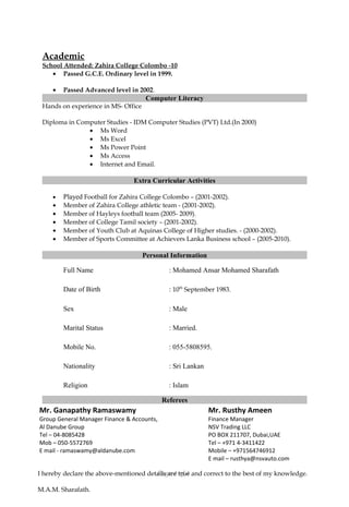 Sharafath's CV | DOC