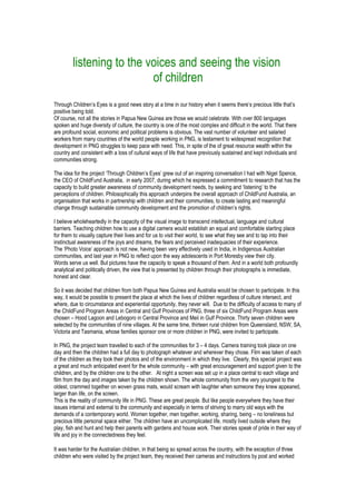 Through Childrens Eyes Catalogue Essay | DOC | Family and Relationships