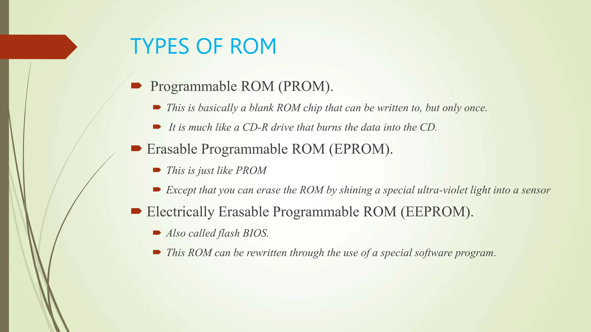 Computer Memory and it types RAM ROM AND CACHE MEMORIES | PPT