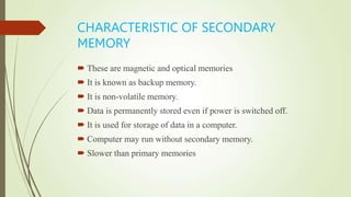 Computer Memory and it types RAM ROM AND CACHE MEMORIES | PPT