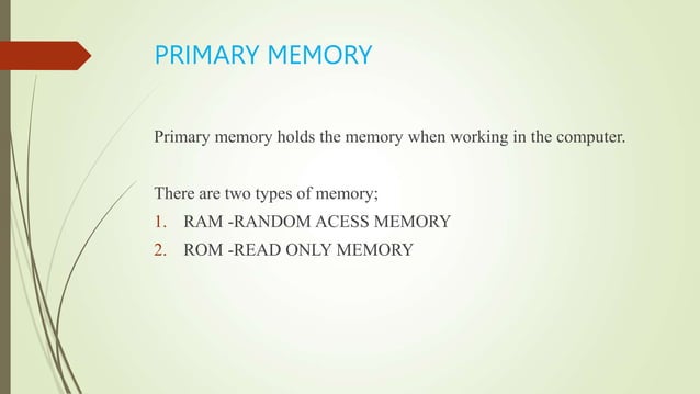 Computer Memory and it types RAM ROM AND CACHE MEMORIES | PPT