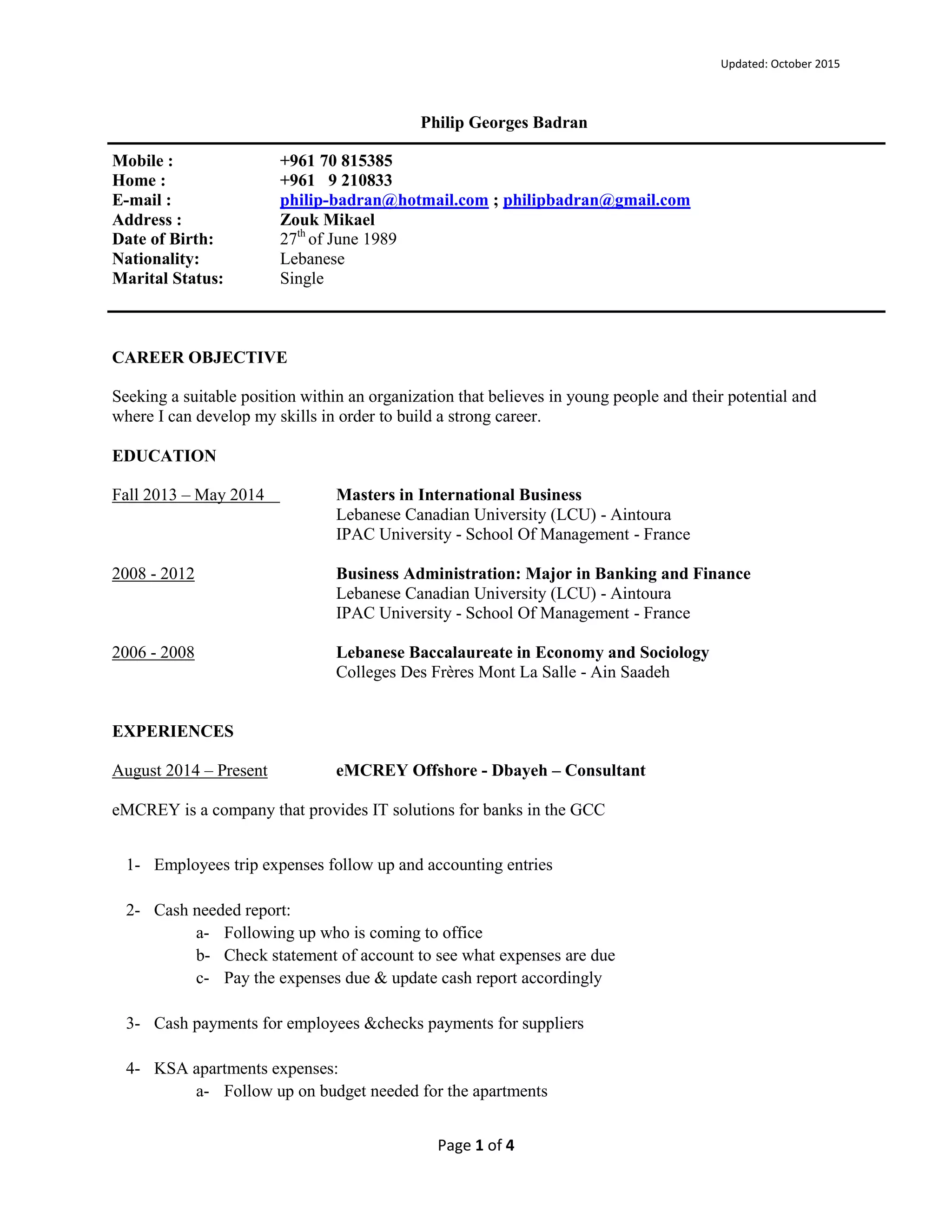 CV - Philip Badran (October, 2015) | PDF