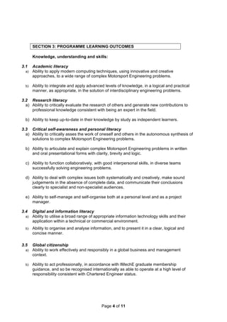 EG87 MSc Motorsport Engineering programme specification | PDF