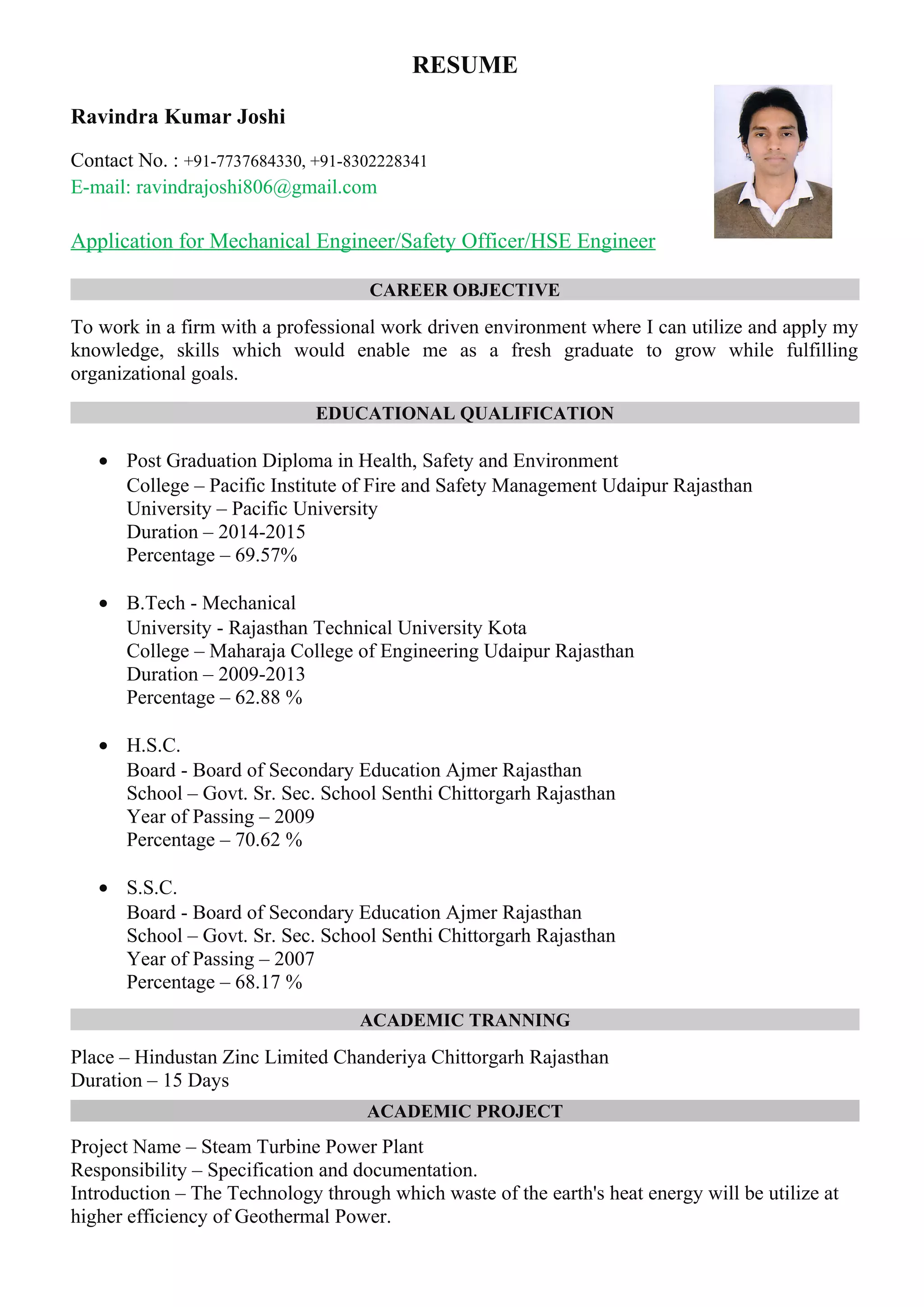 Ravindra Kumar Joshi Resume | DOC