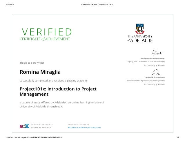 Certificado AdelaideX Project101x _ edX