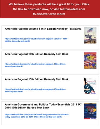 American Pageant Volume 2 16th Edition Kennedy Test Bank | PDF