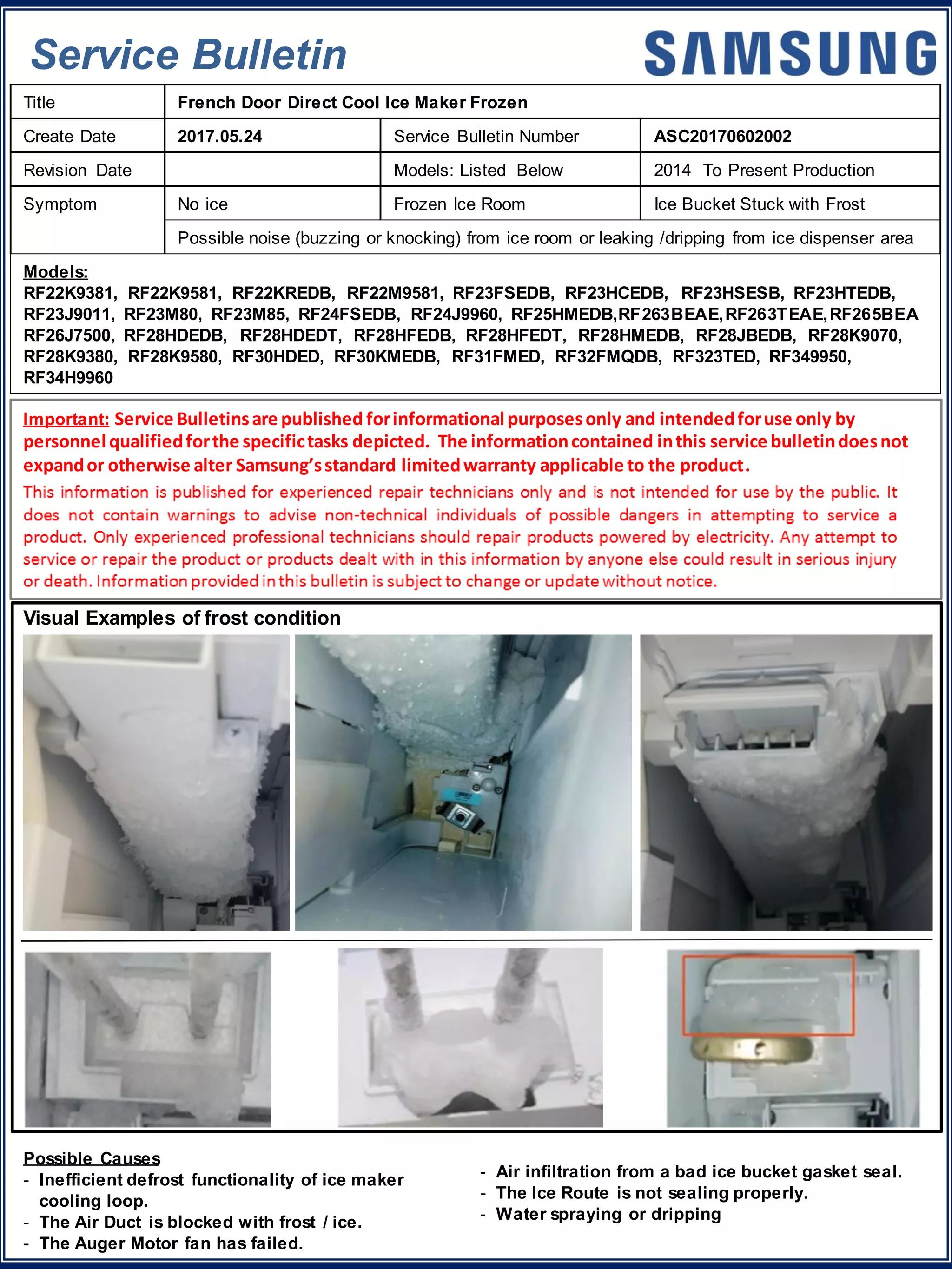 samsung-fdbm-refrigerators-service-bulletin-ice-makers-freezing-over | PDF