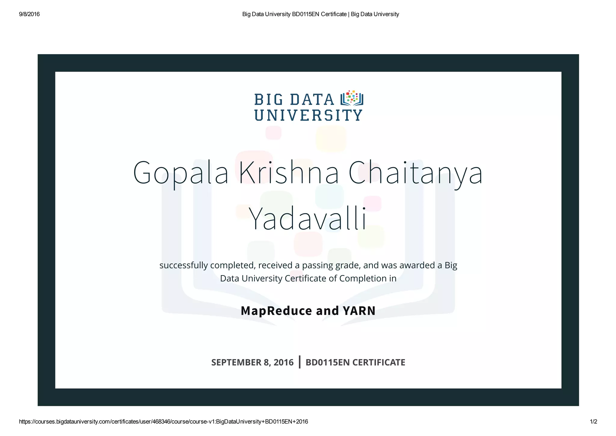 MapReduce and YARN BD0115EN Certificate _ Big Data University | PPT