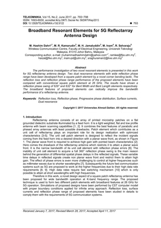 Broadband Resonant Elements for 5G Reflectarray Antenna Design | PDF