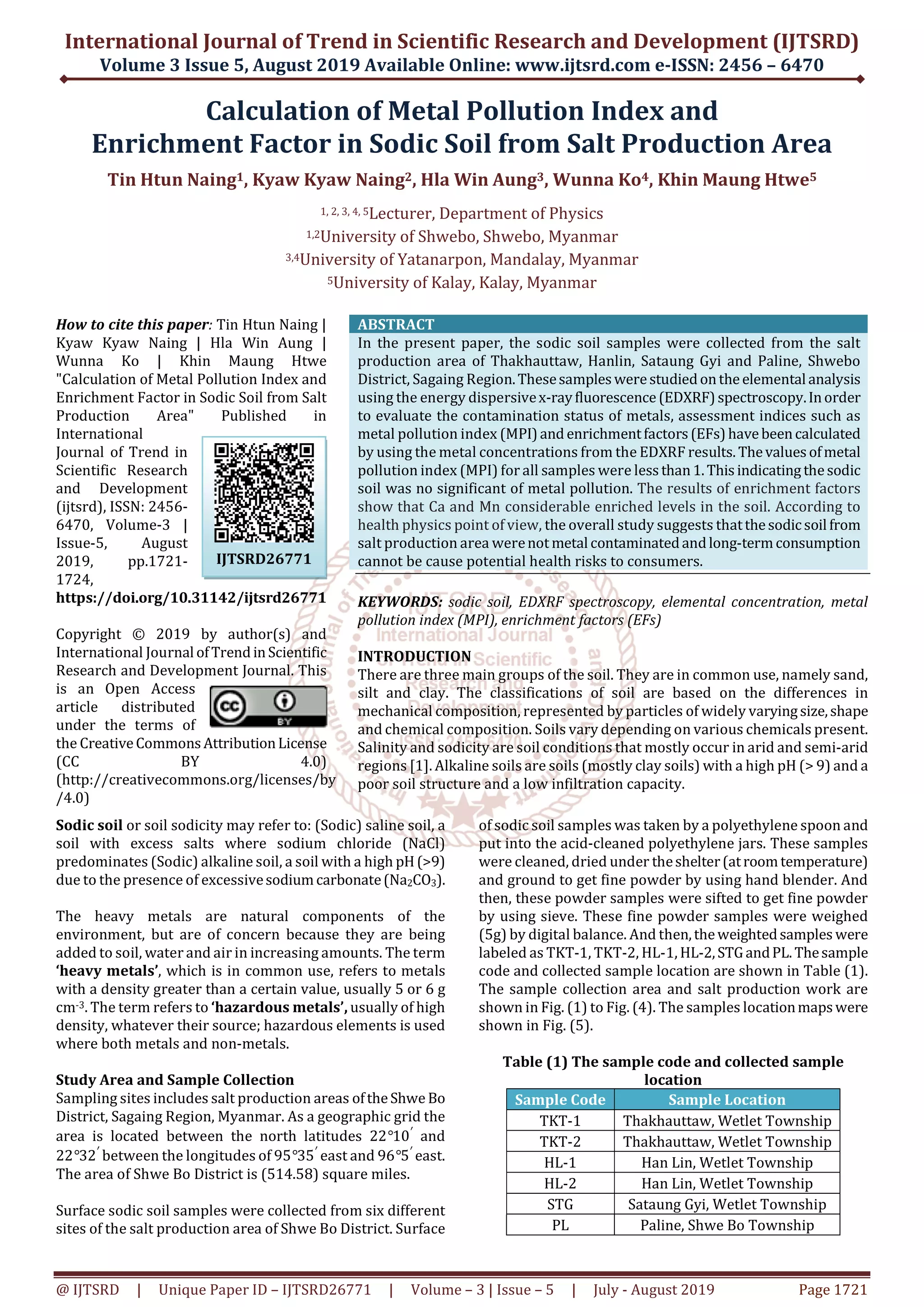 Calculation of Metal Pollution Index and Enrichment Factor in Sodic ...