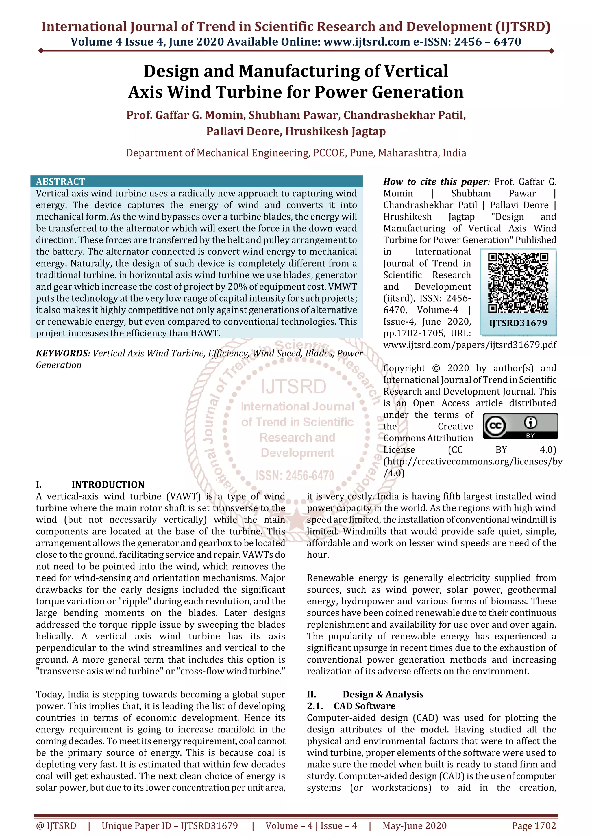 Design and Manufacturing of Vertical Axis Wind Turbine for Power ...