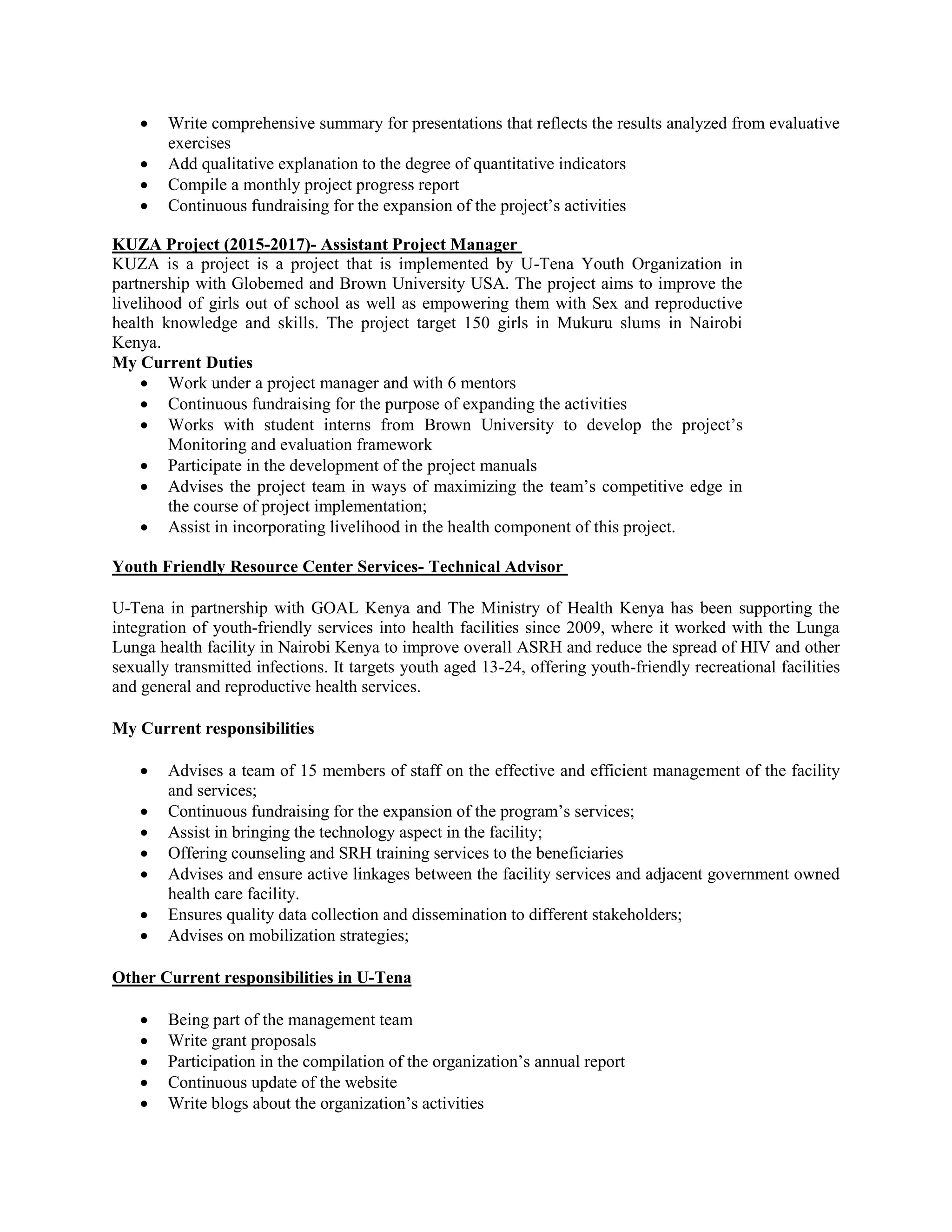 CURRICULUM VITAE Mokaya Onchuru Mokaya | PDF