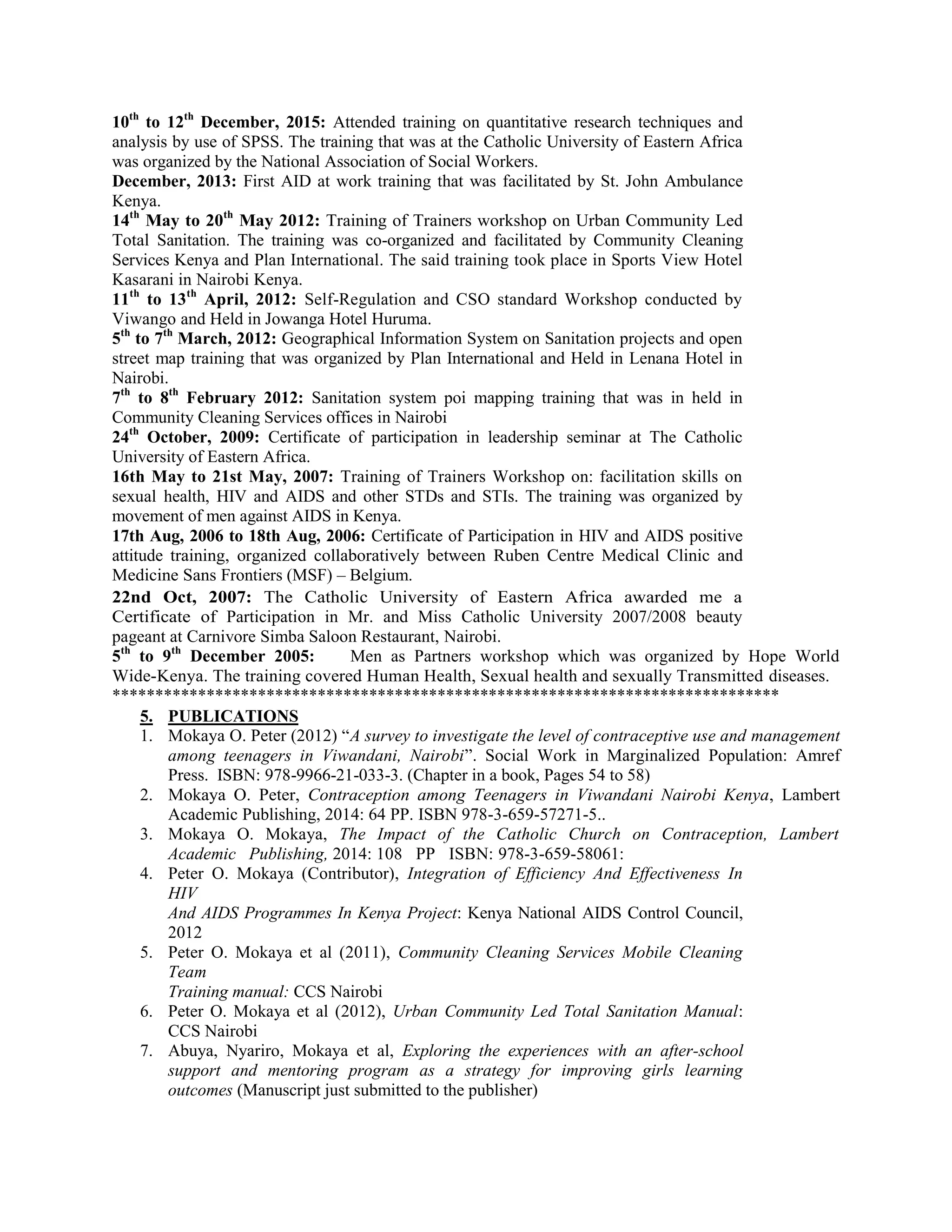 CURRICULUM VITAE Mokaya Onchuru Mokaya | PDF