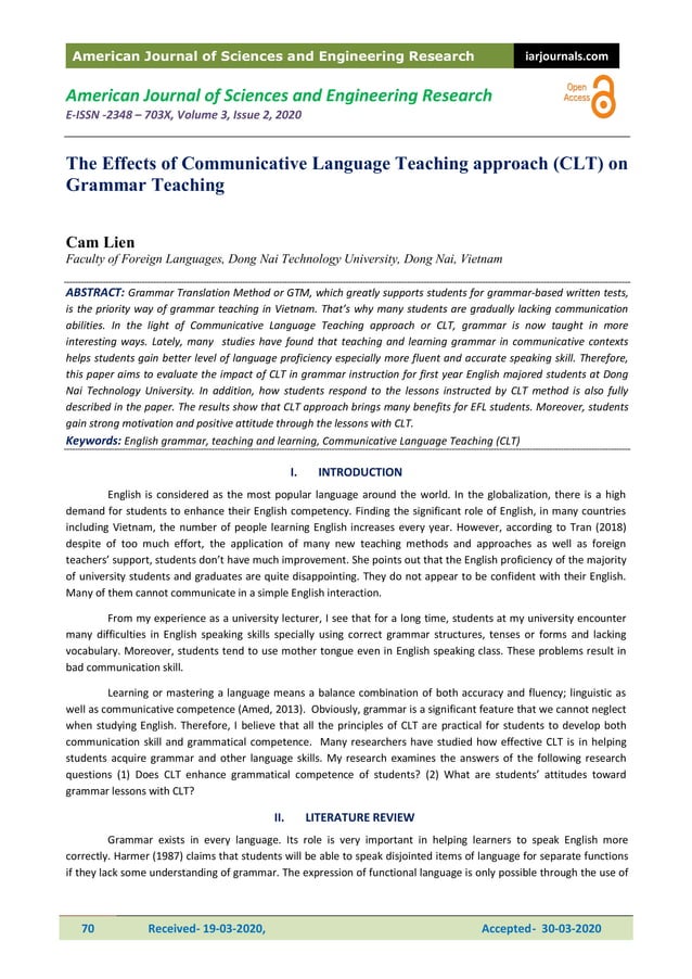 The Effects of Communicative Language Teaching approach (CLT) on ...