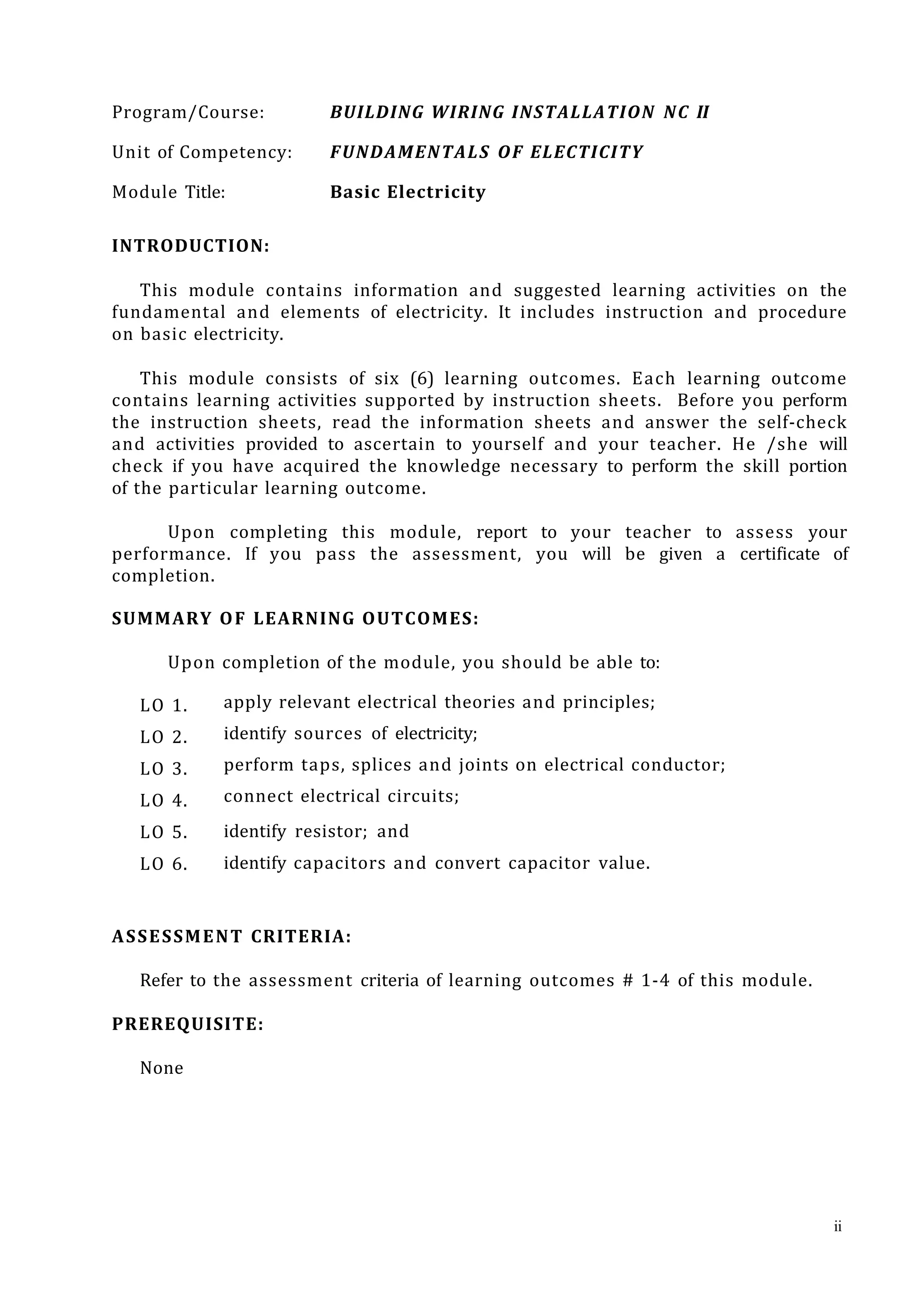 COMPETENCY-BASED LEARNING MATERIAL 1ST YEAR - BUILDING WIRING ...
