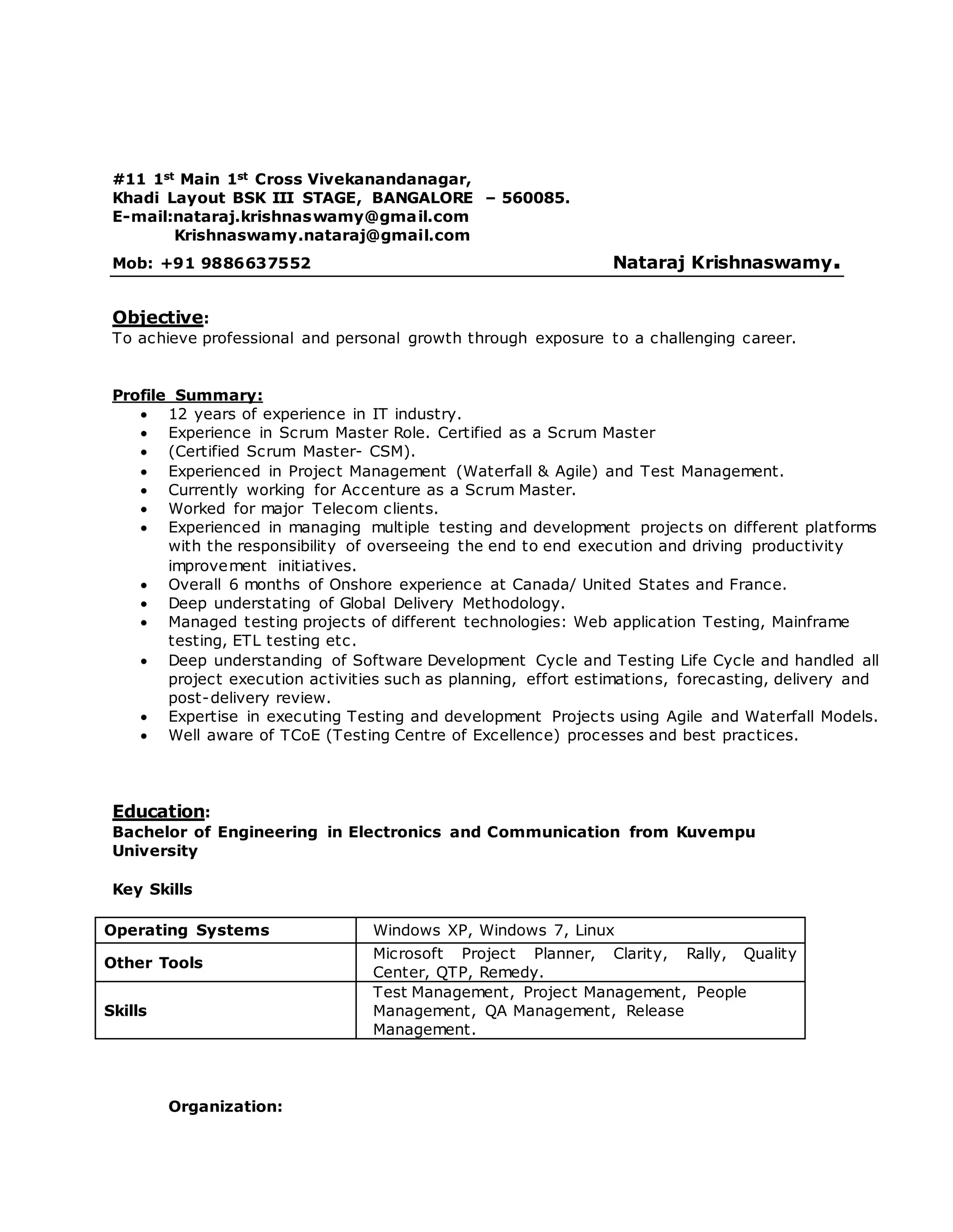 Nataraj Krishnaswamy Profile | DOCX | IT and Internet Support | Internet