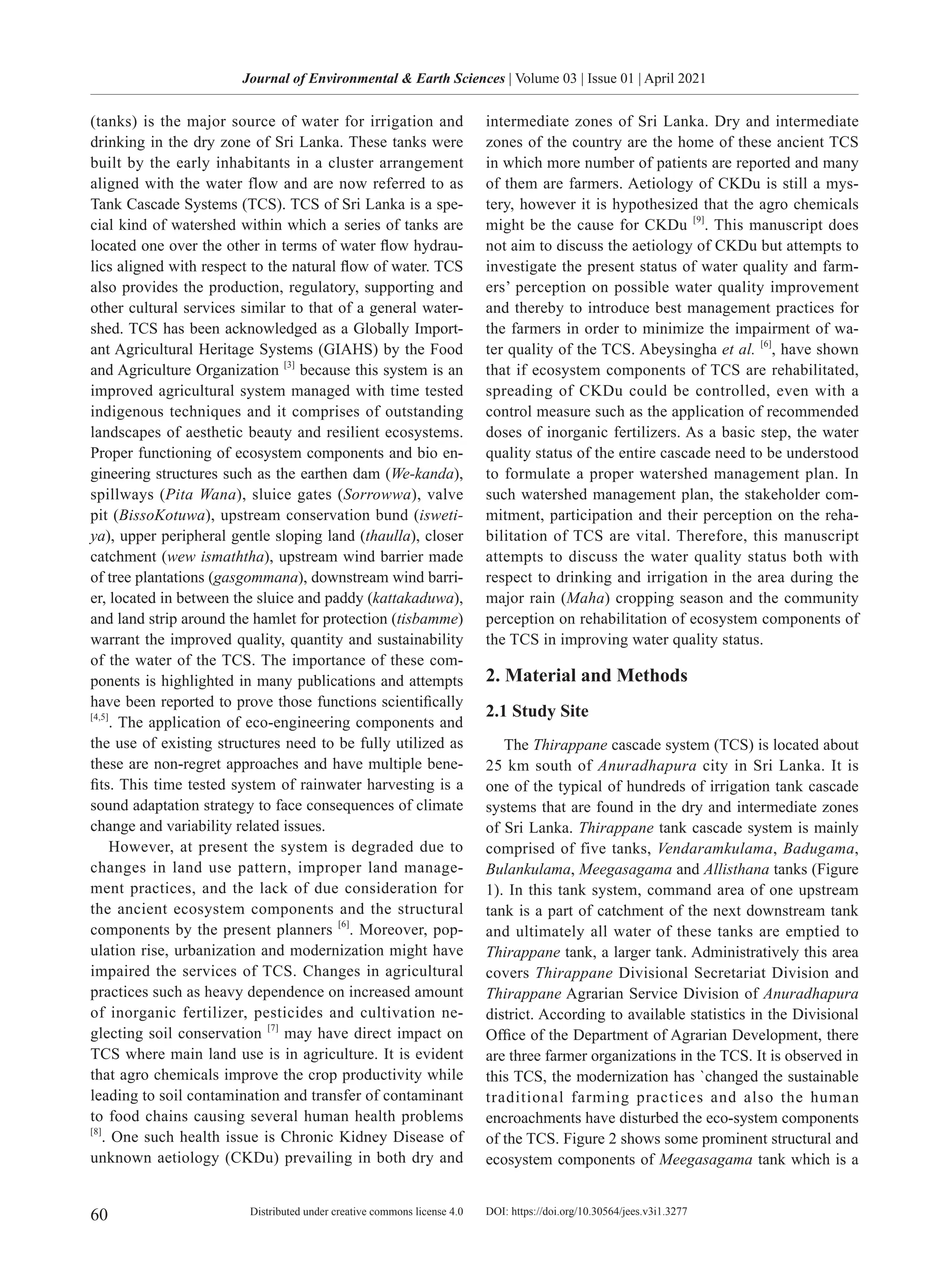 Cascade Tank Water Quality Management: A Case Study in Thirappane Tank ...