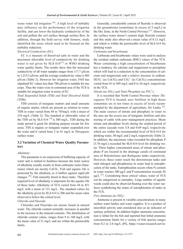 Cascade Tank Water Quality Management: A Case Study in Thirappane Tank ...