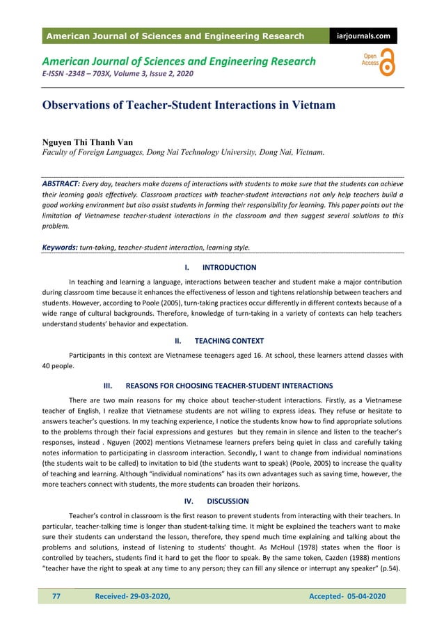 Observations of Teacher-Student Interactions in Vietnam | PDF