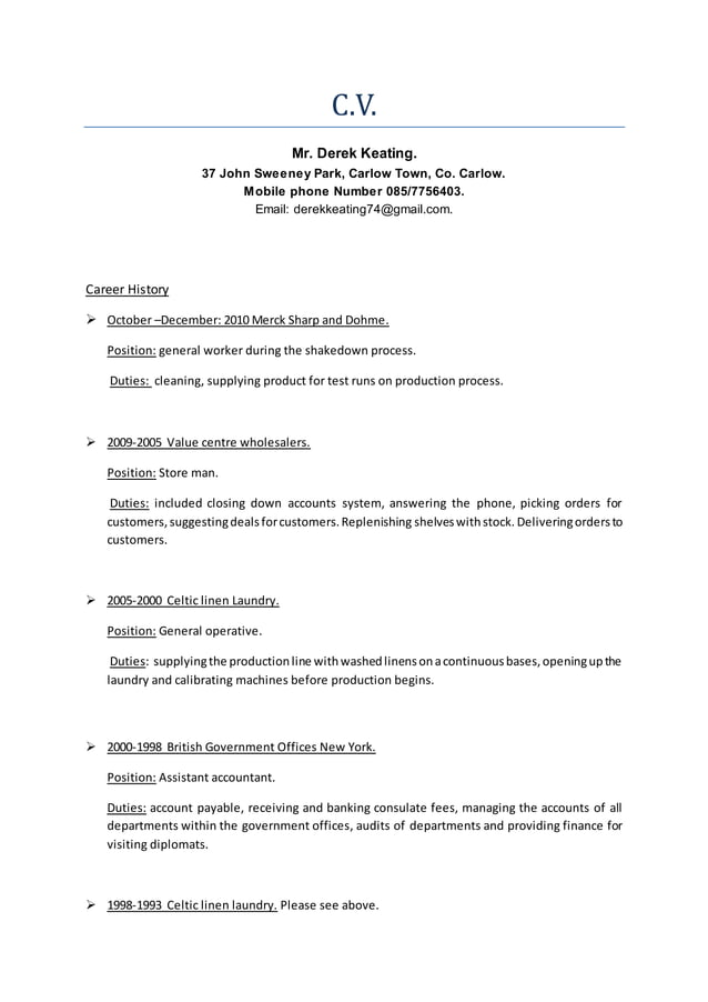 Derek Keating C.V. | DOCX