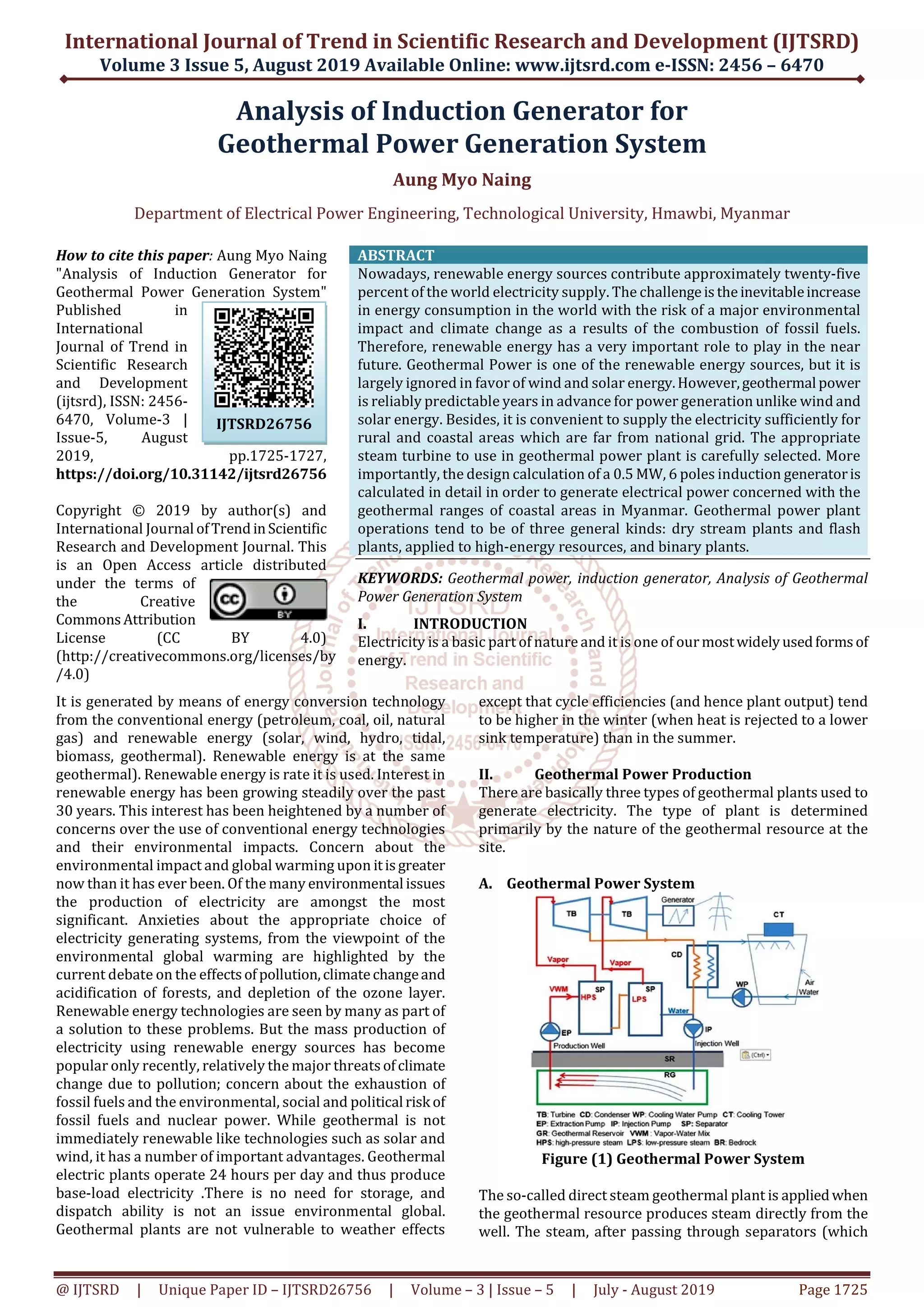 Analysis of Induction Generator for Geothermal Power Generation System | PDF