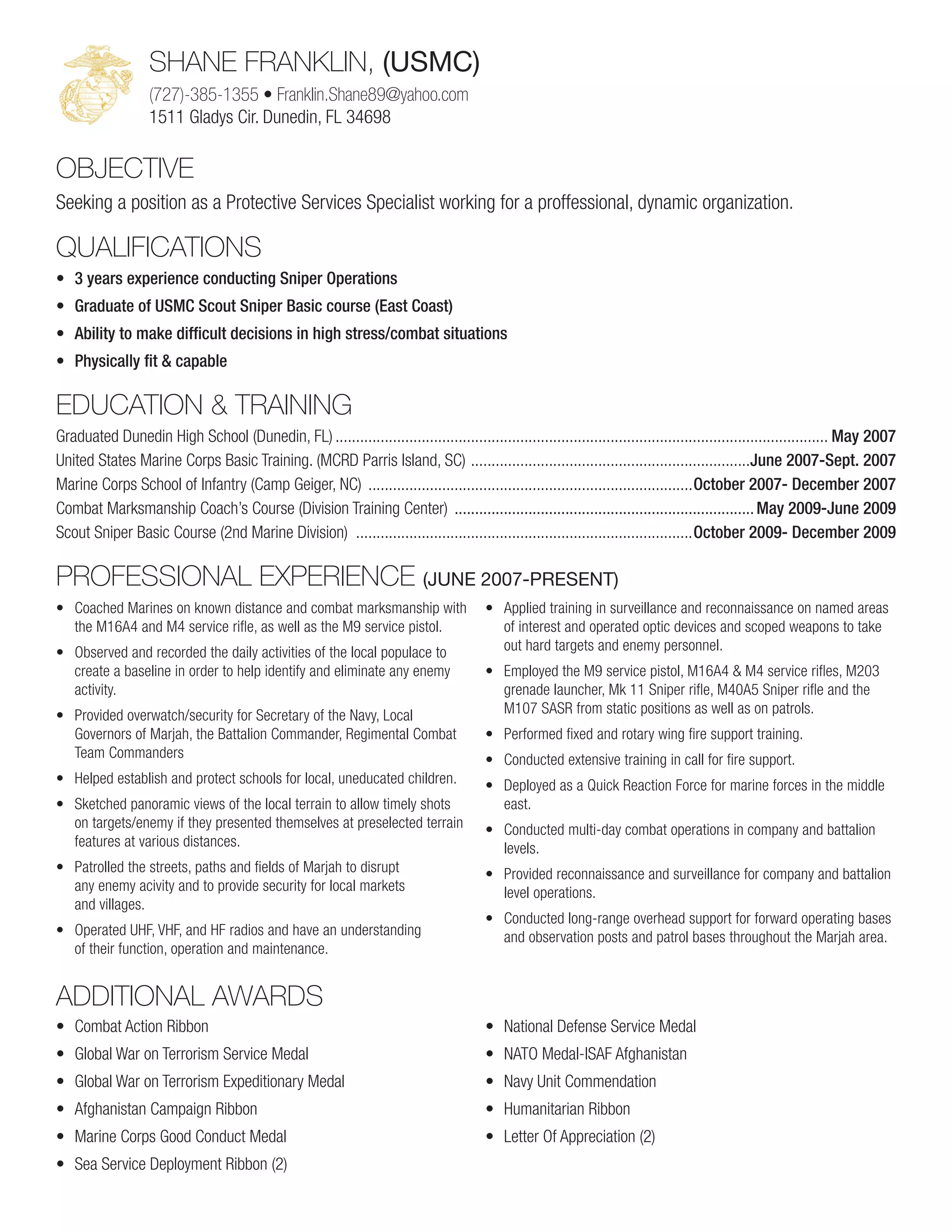 ShaneFranklin_Resume2015 | PDF | Arms & Ammunition | Sensitive Topics