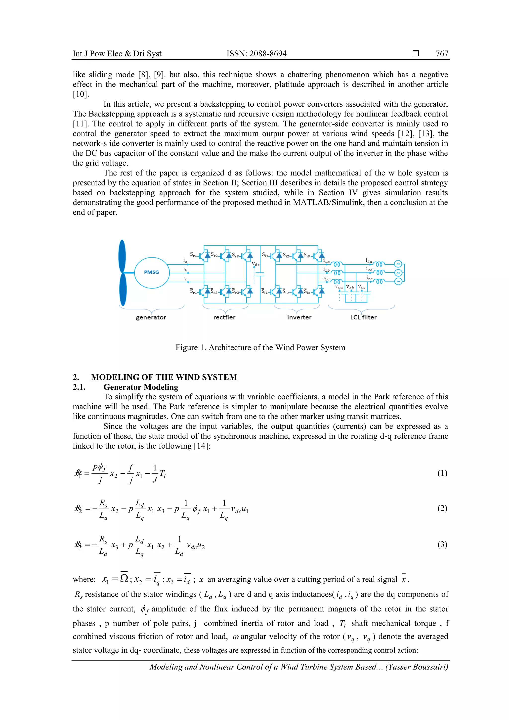 Modeling And Nonlinear Control Of A Wind Turbine System Based On A