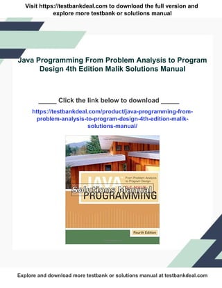 Java Programming From Problem Analysis to Program Design 4th Edition Malik Solutions Manual | PDF