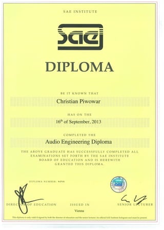 SAE Audio Engineering Diploma | PDF
