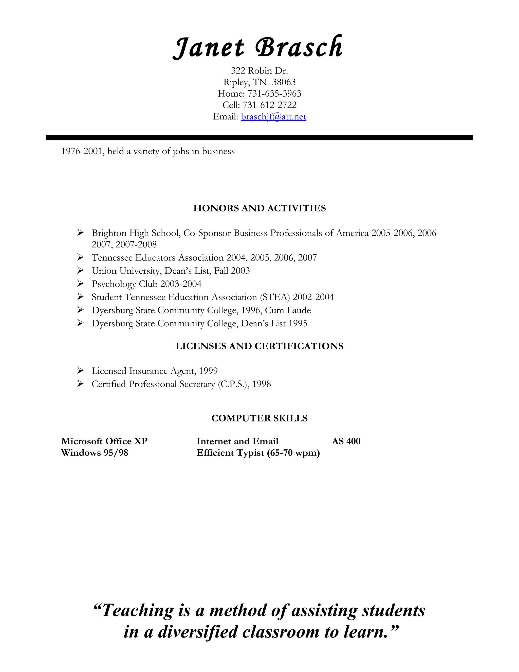 Teaching Resume | DOC | Professional School | Postgraduate Education