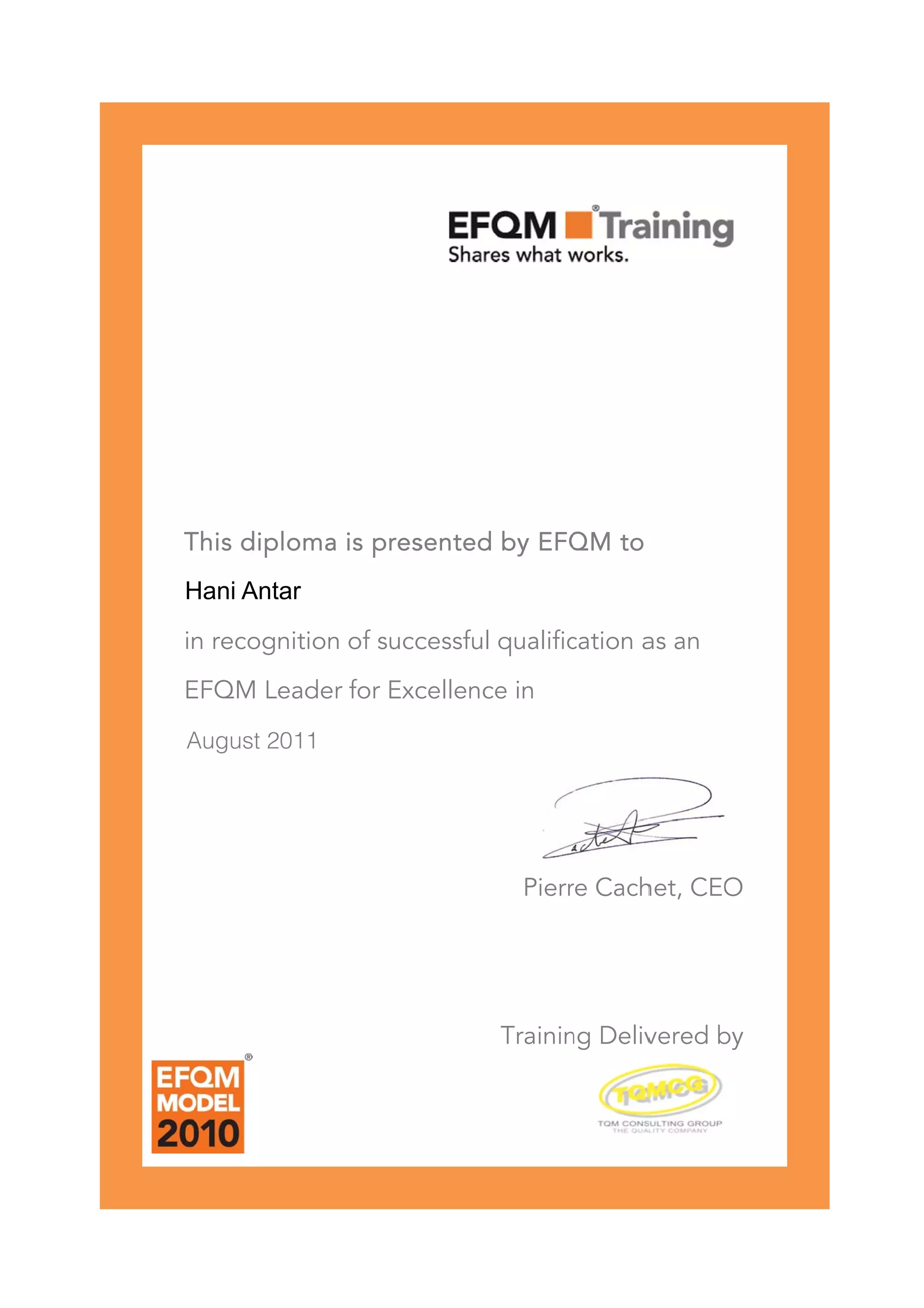 EFQM-L4E Certificate | PDF