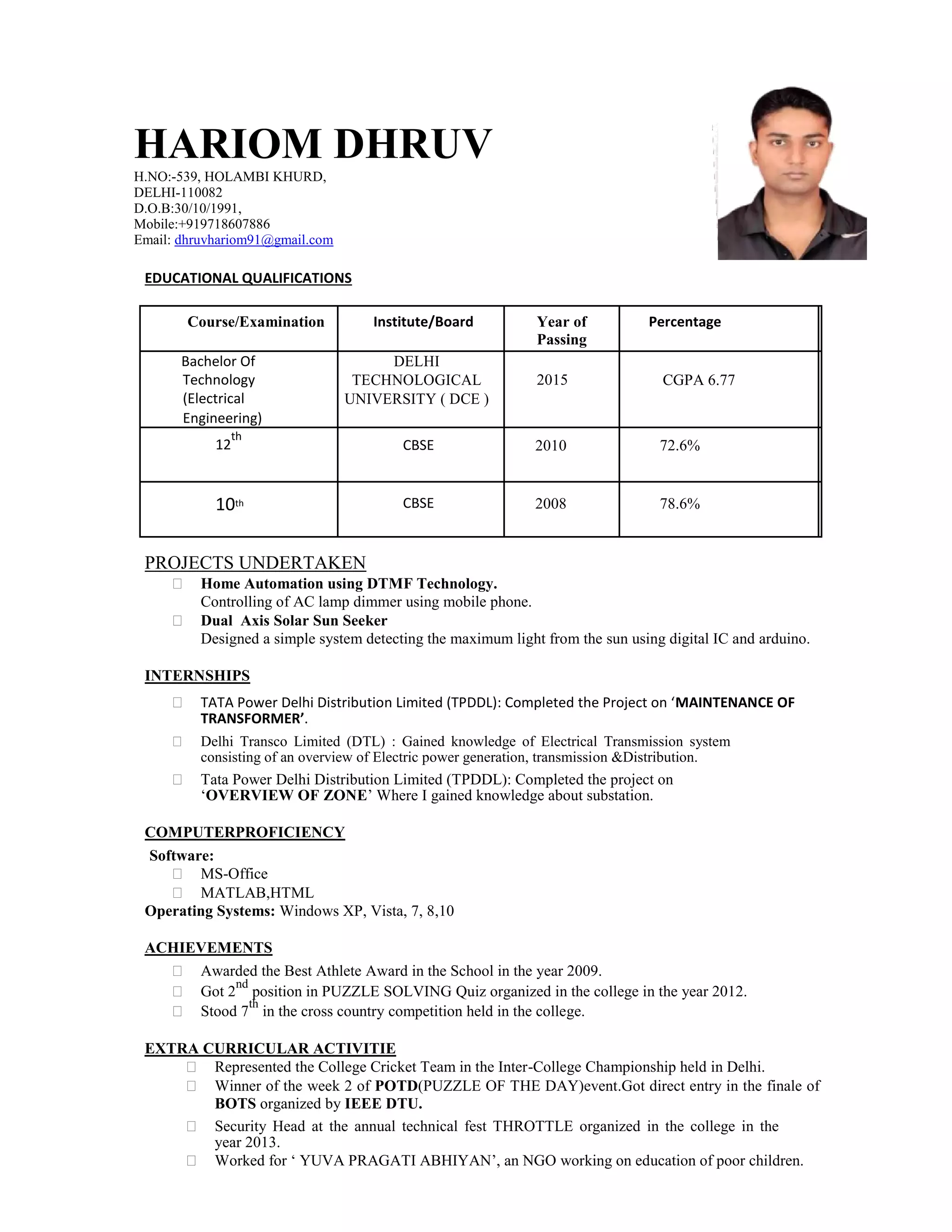 resume hariom dhruv (1) | PDF | Education