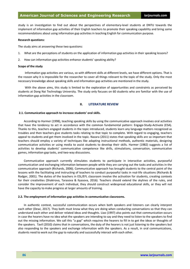 Using Information Gap Activities in Promoting Speaking Skills for Elementary Level Students at ...
