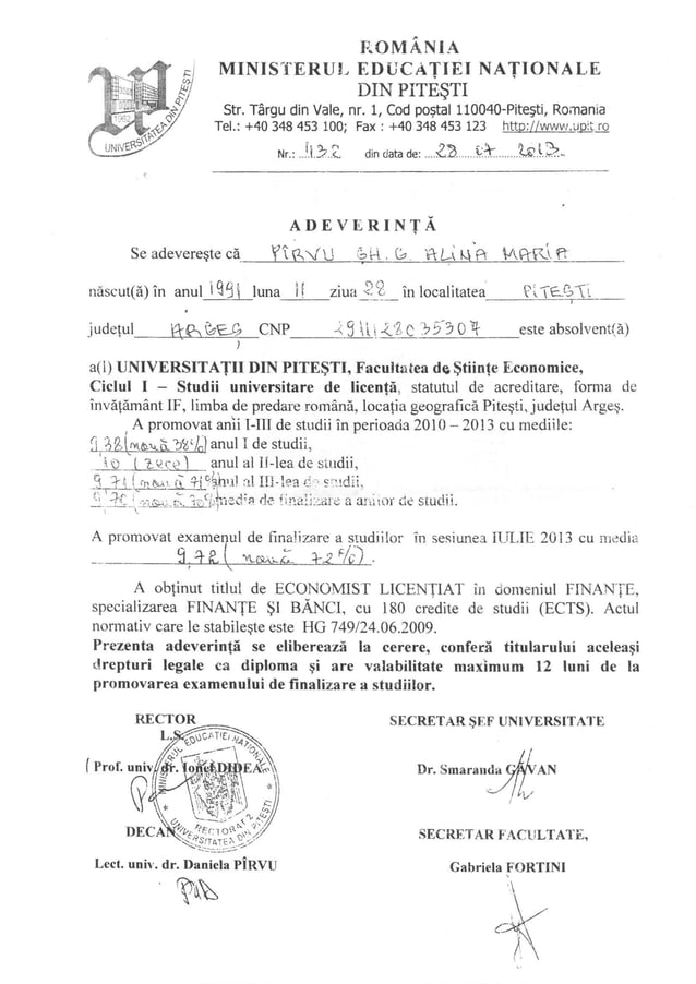 ADEVERINTA DE ABSOLVIRE - FACULTATE | PDF