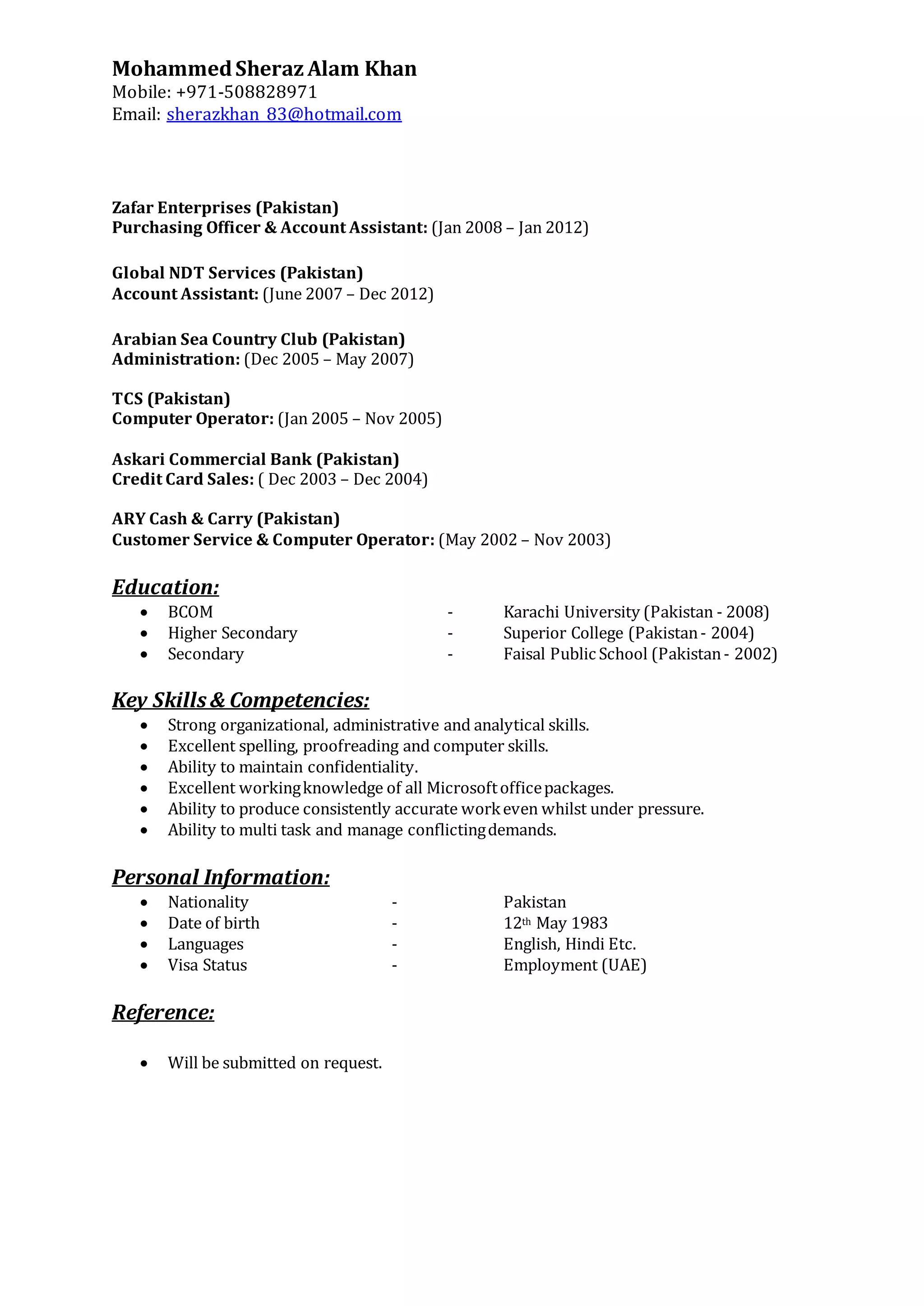 Mohammed sheraz - CV (Autosaved) | DOCX