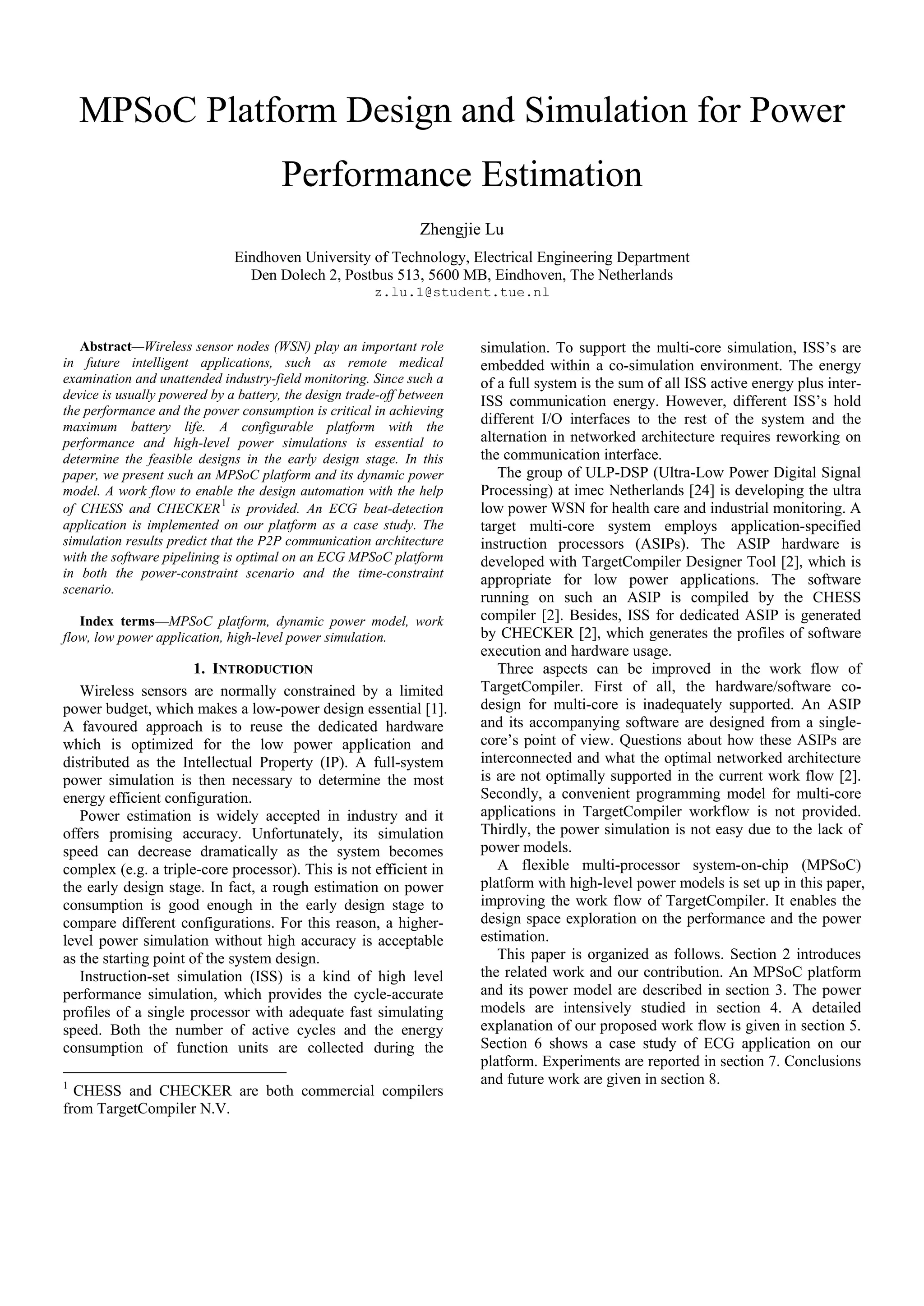 Mpsoc Platform Design And Simulation For Power 0a Performance Estimation Pdf