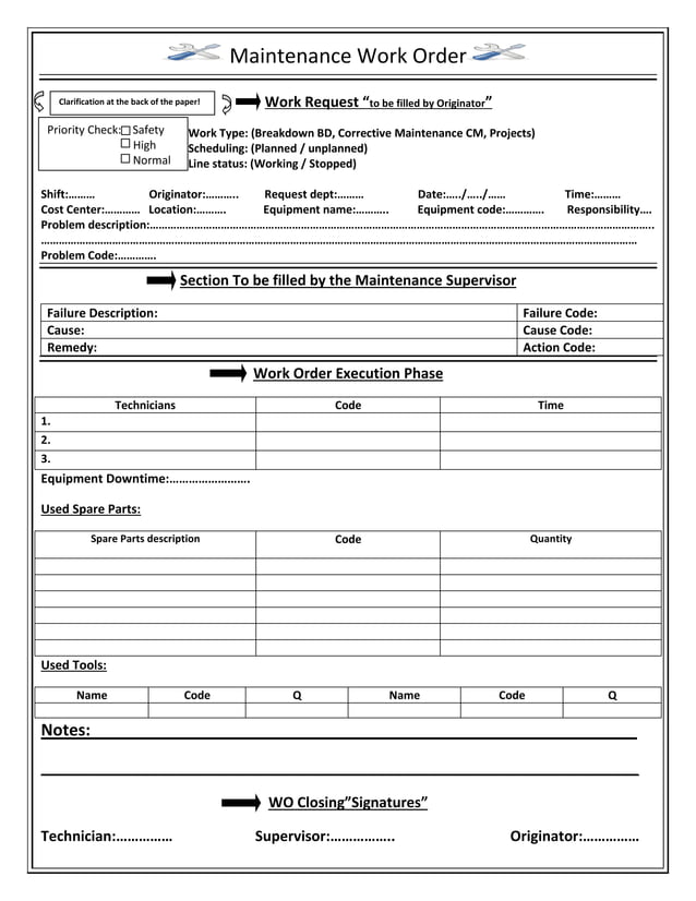 Maintenance Work Order Sheet | PDF