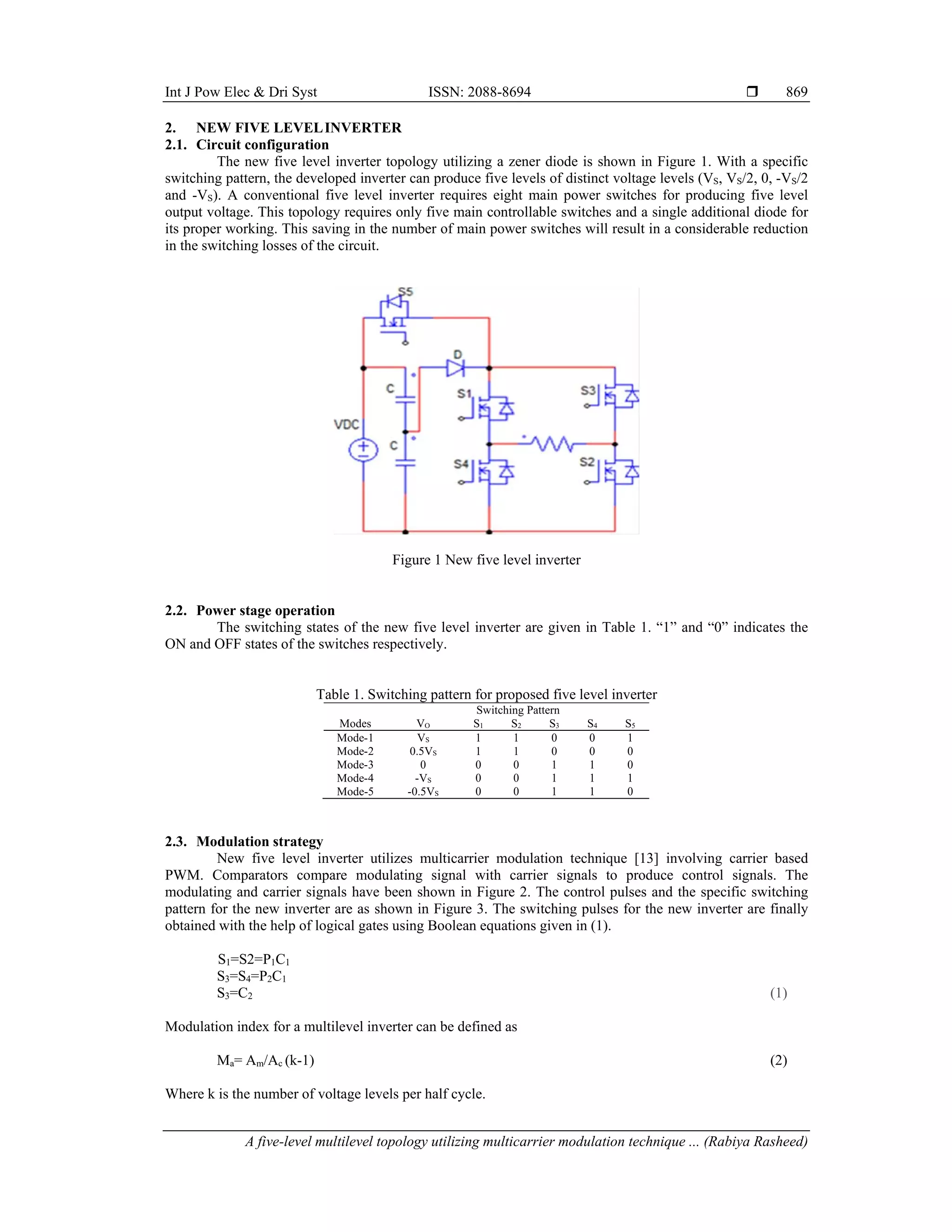 A five-level multilevel topology utilizing multicarrier modulation technique | PDF