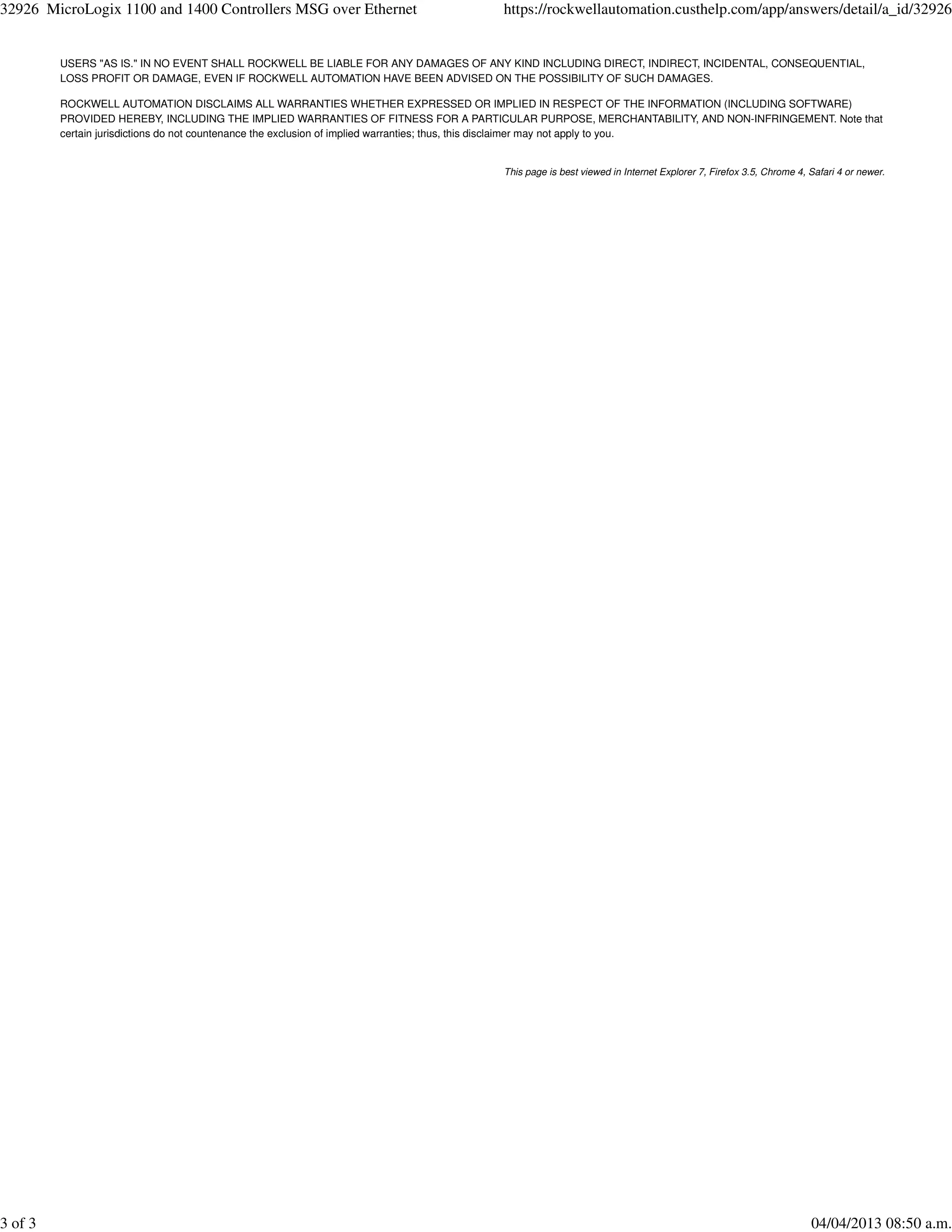 32926 micro logix 1100 and 1400 controllers msg over ethernet | PDF