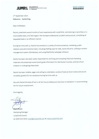 Jumpclimb Rachel King Reference - 2nd September 2014 | PDF