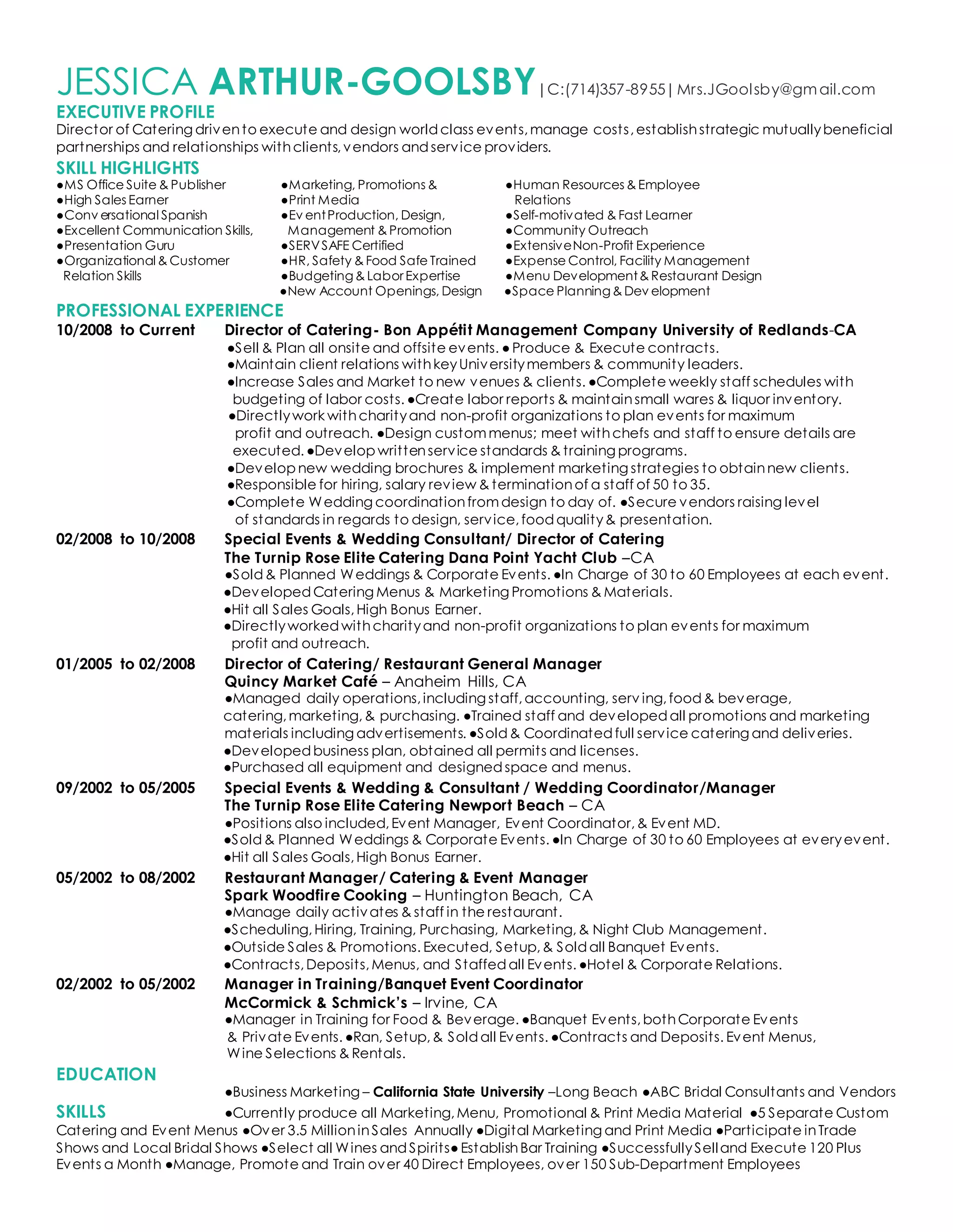 Jessica Arthur-Goolsby 2015 Resume | DOCX | Wedding | Personal ...
