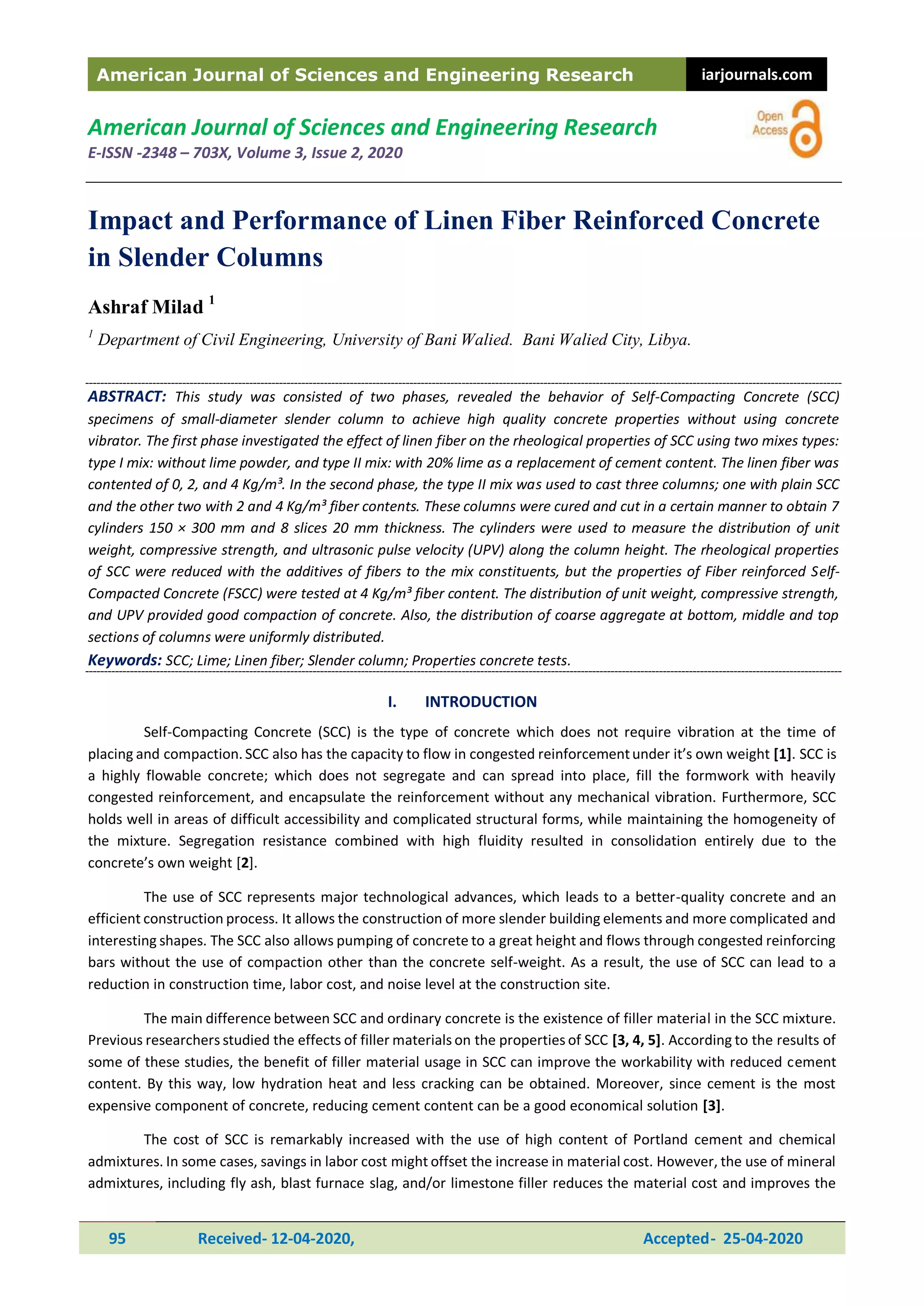 Impact and Performance of Linen Fiber Reinforced Concrete in Slender ...