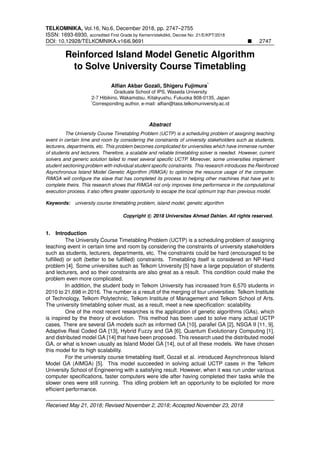 Reinforced Island Model Genetic Algorithm to Solve University Course Timetabling | PDF