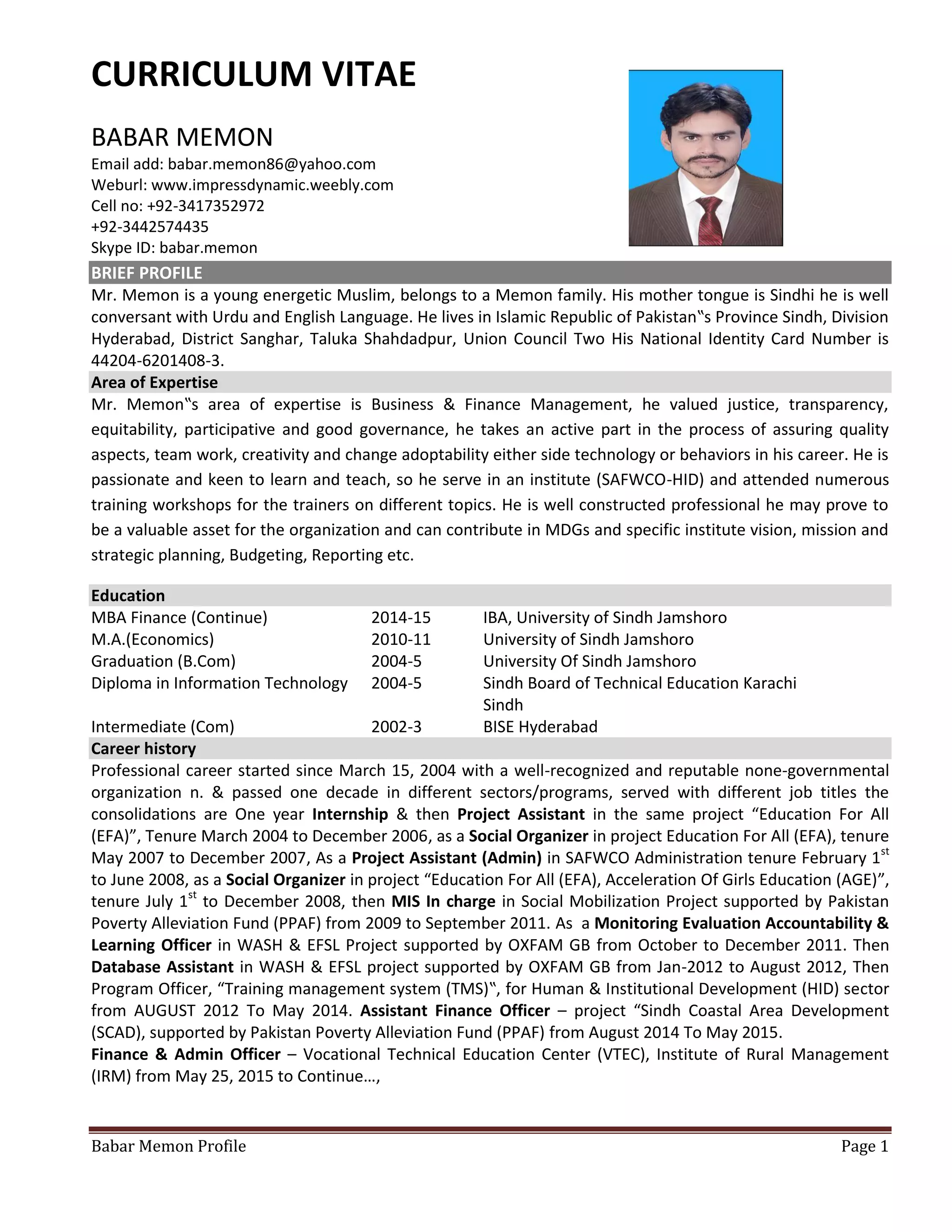Babar Memon Profile | PDF