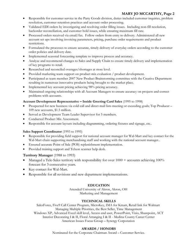 McCarthy, Mary Jo Resume | DOC | Business Administration | Business