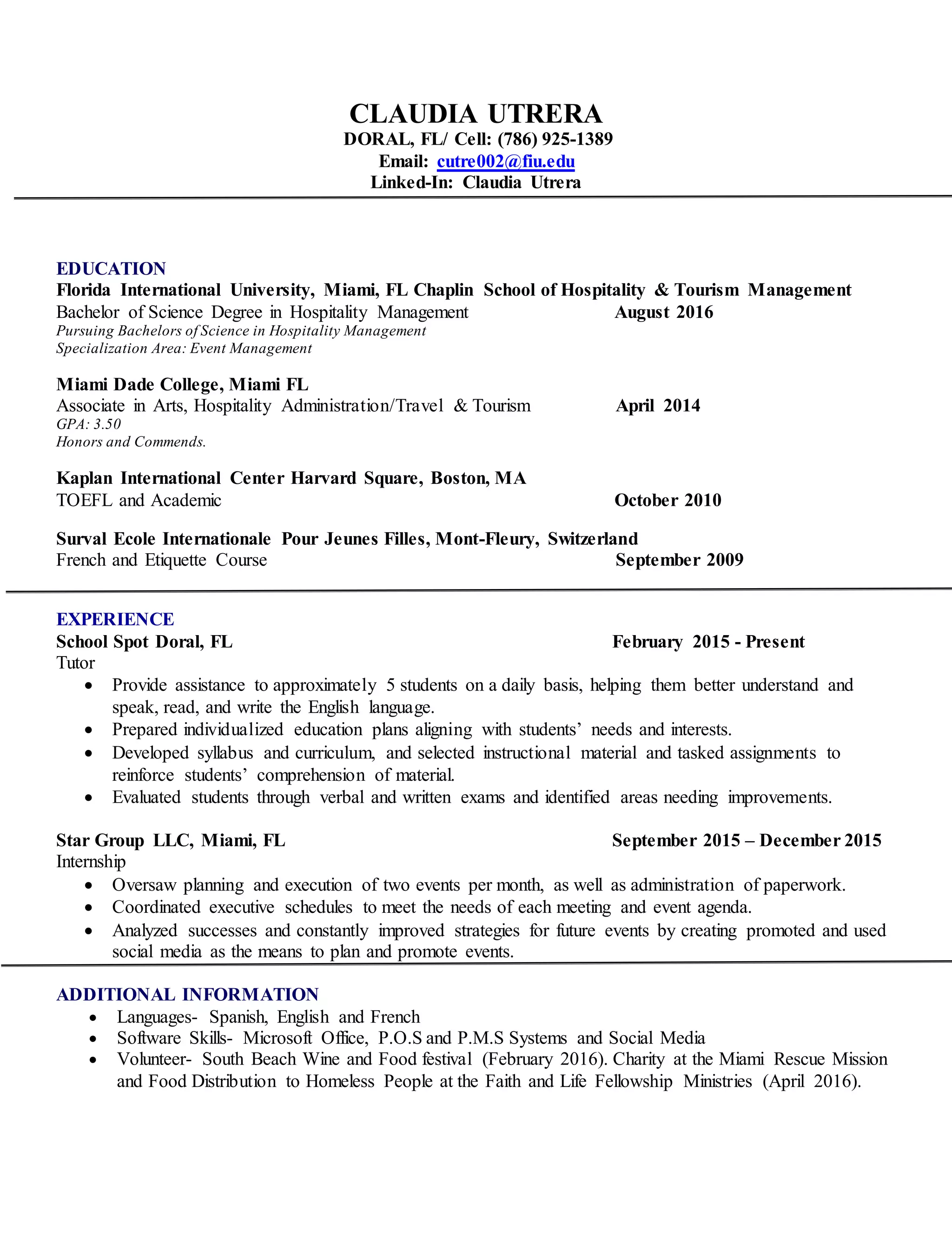 Resume Actualizado Claudia 2016 | DOCX