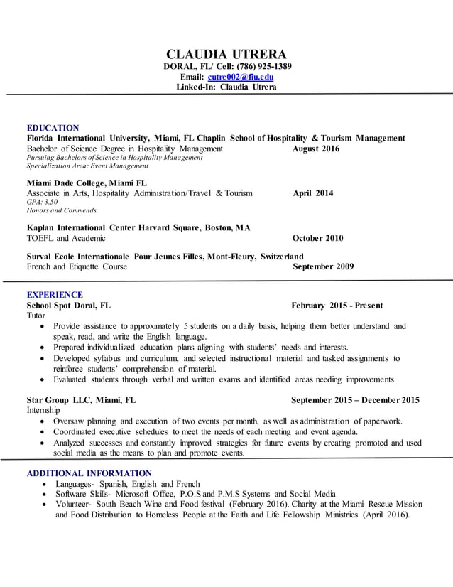 Resume Actualizado Claudia 2016 | PDF