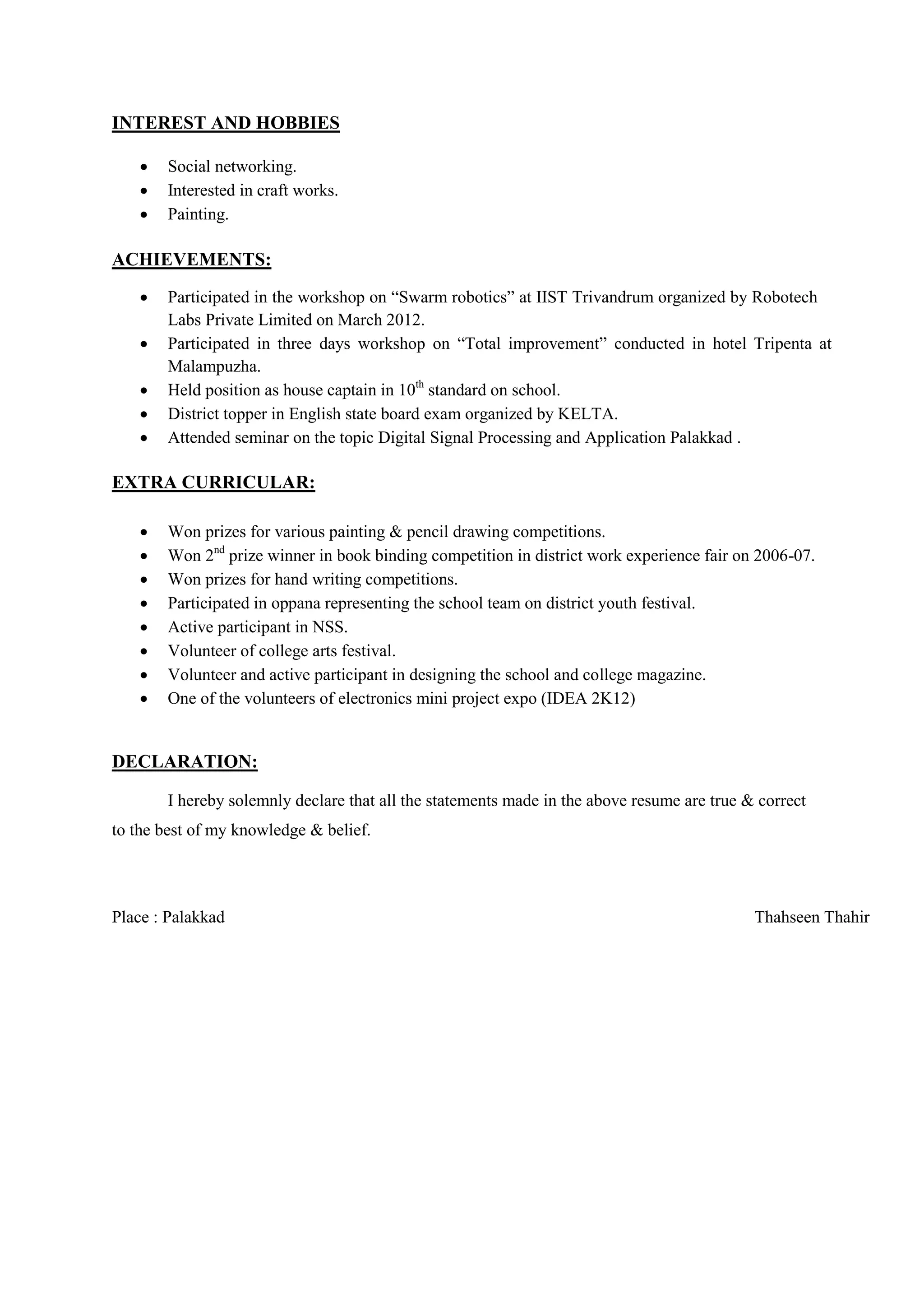 RESUME- THAHSEEN | PDF