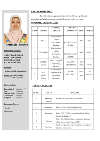 RESUME- THAHSEEN | PDF